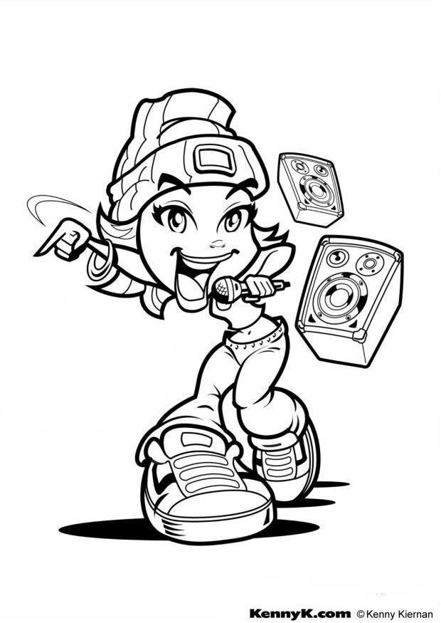 Coloriage de chant montrant une fille avec un microphone et de grandes ...