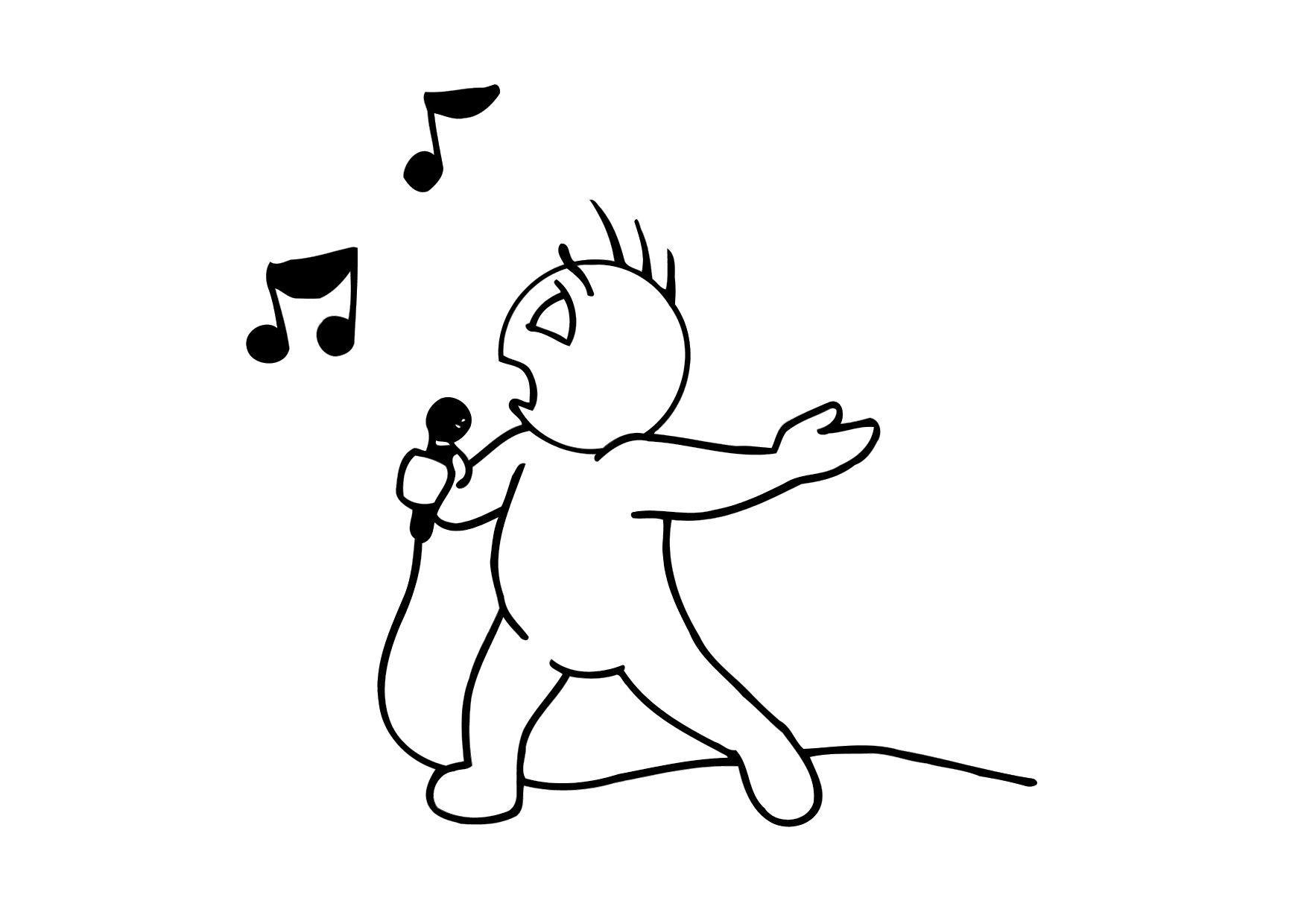 Coloriage de quelqu'un qui chante avec un enfant tenant un micro et des ...