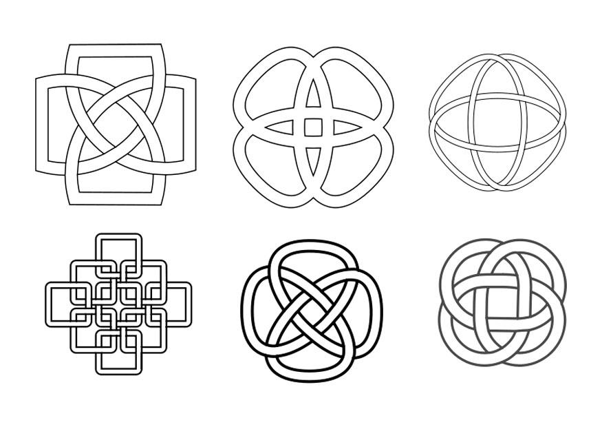 Coloriage de nœuds celtiques montrant divers motifs et formes complexes
