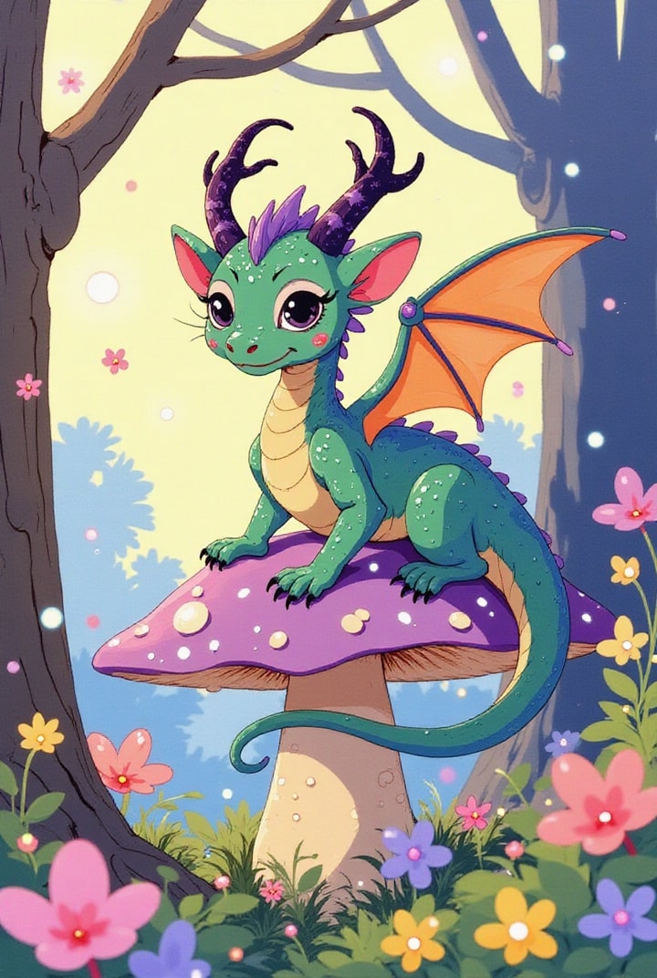 Image petit dragon dans la forêt - Gratuit à Imprimer - Img 32192